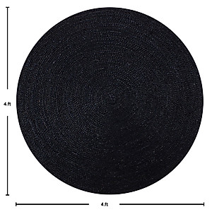 CASAVANI Collection Circle Area Rug - 3 Ft' Round Black Natural Jute Mat Geometric Kilim Rug Indoor Outdoor Use Mat Flatweave Rugs for Bedroom Bedside Round Dining Table Mat Hall