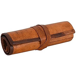 Vintage Stuff Genuine Leather Stationery Pencil Roll Case Handmade Art College Supplies Roll Wrap Pouch Holder Vintage Unisex Brown