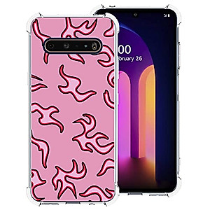 zaztify Compatible with LG V60 ThinQ/ThinQ 5G UW, Pink Spark Flame Fire Print Blaze Trendy Cute Pattern Shockproof Protective Anti-Slip Thin Slim Soft Clear Phone Case Cover Shell