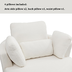 Swivel Accent Barrel Chair Oversized Modern Akili Upholstered Sofa Lounge Club Leisure Chair Round Chair for Hotel Living Room(White Polyester)