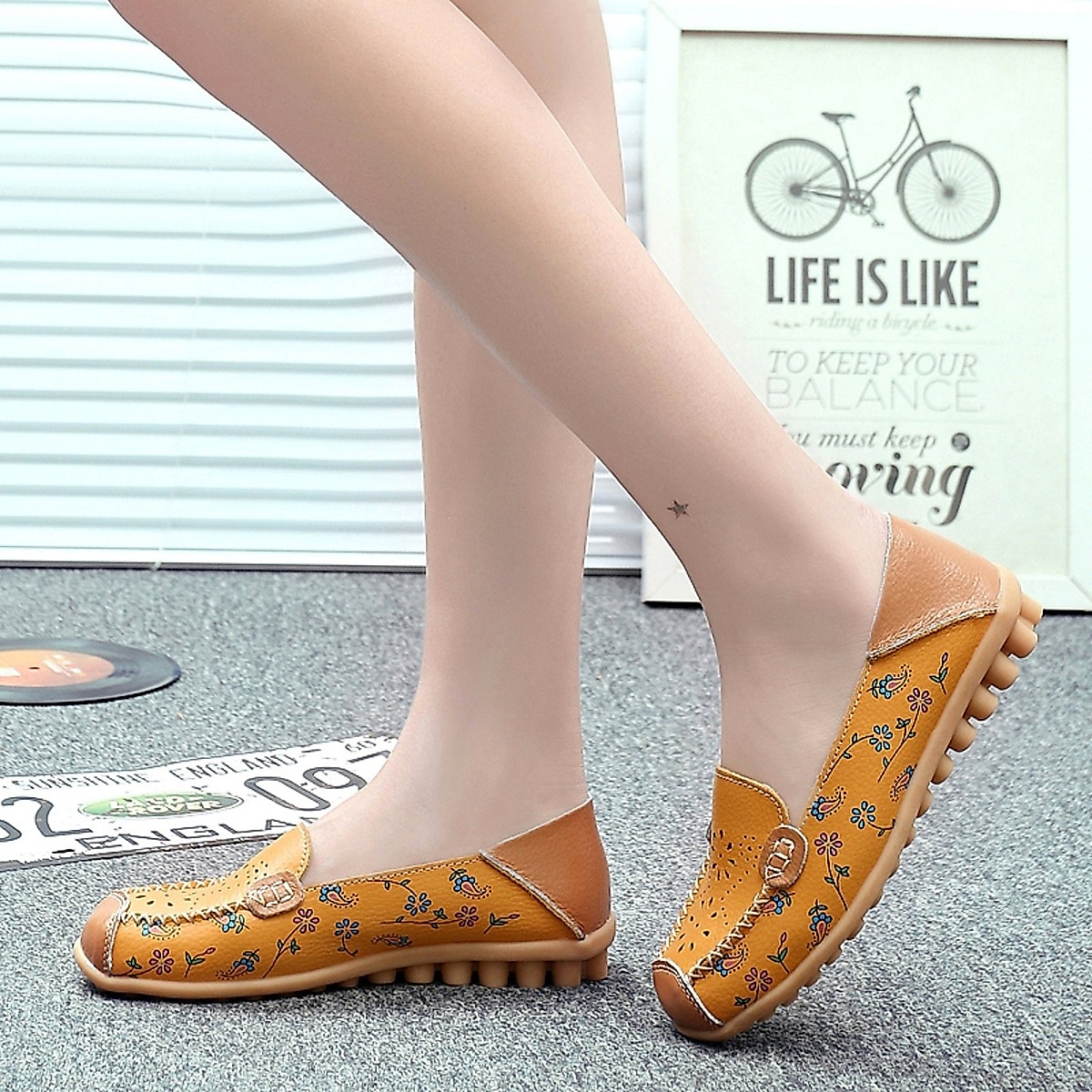 VenusCelia Women's LiFloral Comfort Walking Flats Loafer(10 M US,LiFl-Yellow)