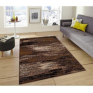 Champion Rugs Modern Rugs for Living Dining Room Abstract Brush Area Rug Brown Mocha (8 Feet X 10 Feet)