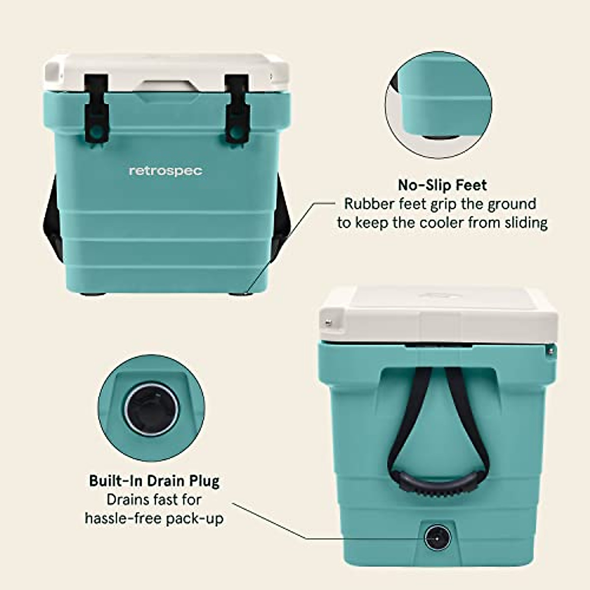 Retrospec Palisade Rotomolded 25 Qt Cooler - Fully Insulated Portable Ice Chest with Built in Bottle Opener, Tie-Down Slots & Dry Goods Basket - Large Beach, Camping & Travel Coolers - Blue Ridge