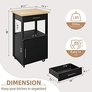 Shintenchi Kitchen Island Cart with Storage,Rolling Kitchen Island Side Table on Wheels with Worktop,Single Door Storage Cabinet and Drawer for Kitchen,Dinning Room, Black