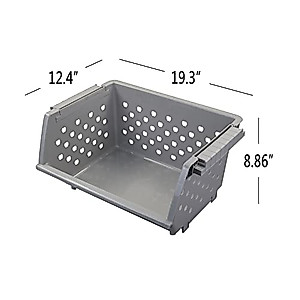 Buyitt 3-Pack Plastic Stackable Storage Baskets, Stacking Organizer Bins, Grey