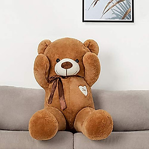 YunNasi Big Teddy Bear Stuffed Animal 31.5 Inch Giant Teddy Bear with Love Heart Large Plush Toy Huge Soft Doll Gift for Kids Girls Girlfriend on Birthday Valentine's Day Christmas Baby Shower Brown