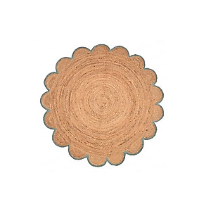 4x4, 5x5, 6x6, Natural Jute Scallop Round Rug, Floor Scalloped Edge Rug Braided Boho Eco Large Circular Handmade Area Rugs (6x6 Ft Round Rug)