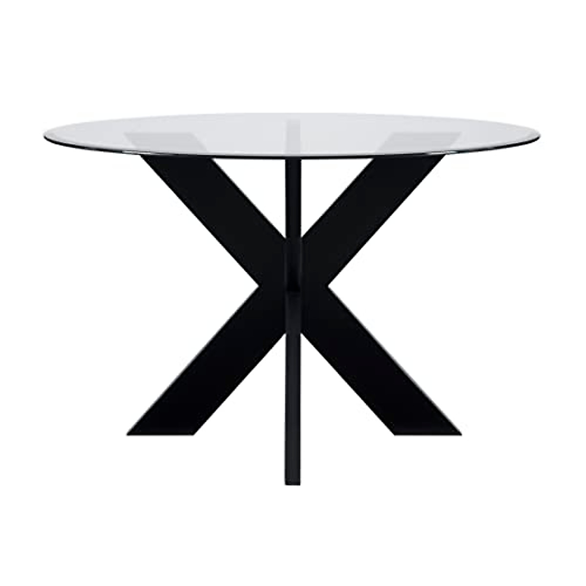 Powell Black Wood Modern Round Glass Top Parnell X Base Dining Table