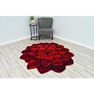 Flowers 3D Effect Hand Carved Thick Artistic Floral Flower Rose Botanical Shape Area Rug Design 301 Red 5'3''x5'3'' Round