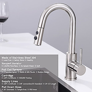 Bar Faucet with Pull Out Sprayer Single Hole, JXMMP Single Handle Stainless Steel Brushed Nickel Bar Sink Faucets with Sprayer, Modern Small Kitchen Sink Faucet with cUPC Supply Hose