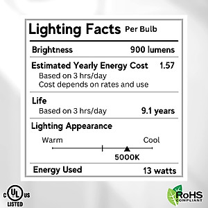 Xtricity Compact Fluorescent Light Bulbs T2 Spiral, E26 Base, 13W (60W Equivalent), 5000k Daylight, 900 Lumens, CFL, 120V - UL Listed, (8 Pack)