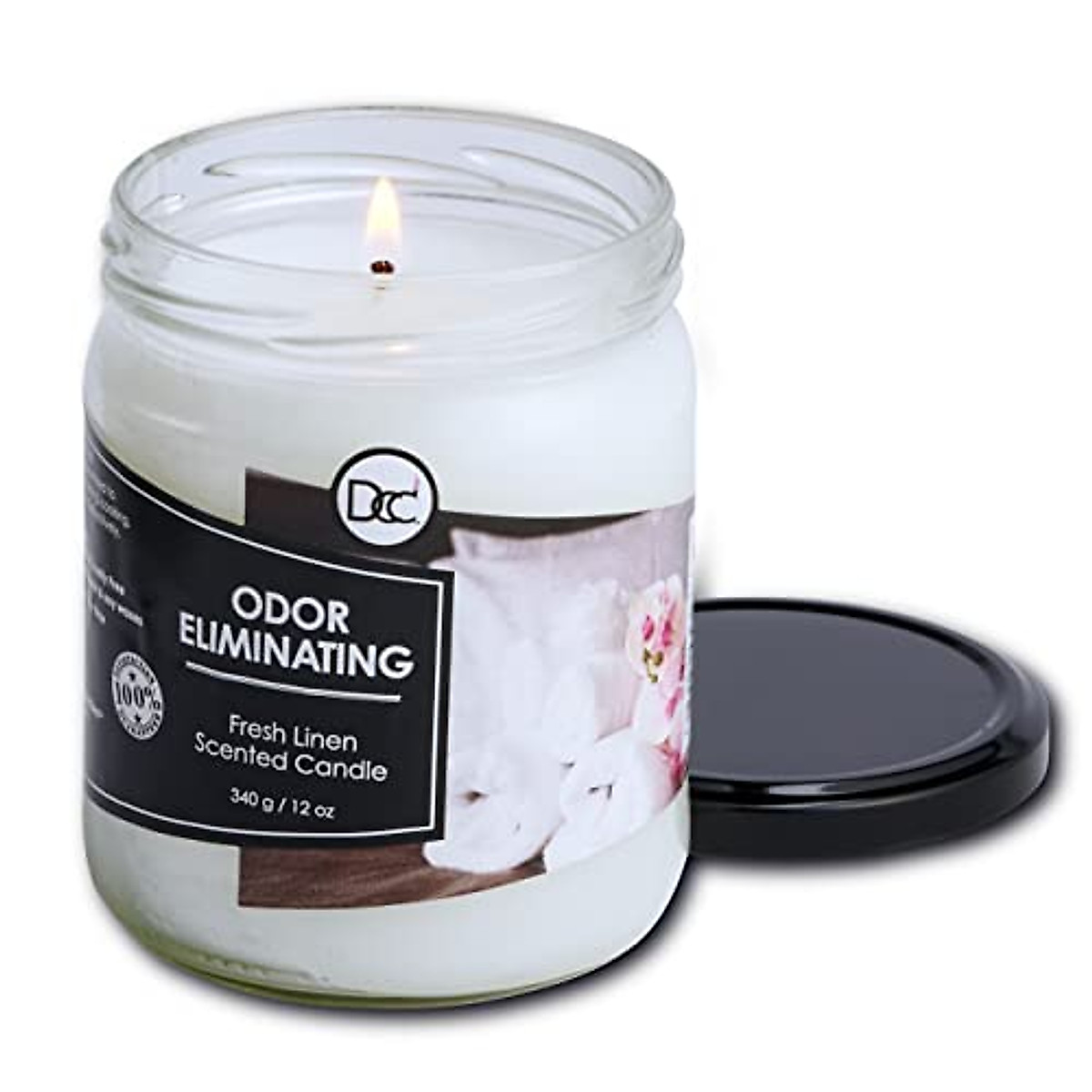 Fresh Linen Odor Eliminating Highly Fragranced Candle - Eliminates 95% of Pet, Smoke, Food, and Other Smells Quickly - Up to 80 Hour Burn time - 12 Ounce Premium Soy Blend