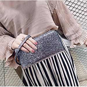 Andongnywell Glitter Wallet for Women Sparkly Zip Around Wallets Shiny Long Phone Clutch Purse with Card Slots (Silver)