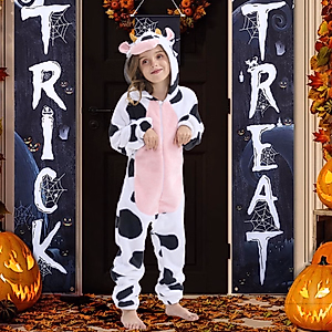 familus Cow Costume Kids Girls Boys Halloween Costumes for 9-10 Years,Warm Soft Unisex Kid Animal Cow Onesie Dress Up Costume for Play
