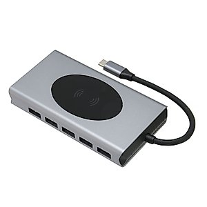 13 in 1 USB C Hub, USB C Splitter, Type C to HD Multimedia Interface VGA 5 X USB3.0 Memory Card Storage Card RJ45 PD AUDIO3.5 Wireless Charging 10W, Gray