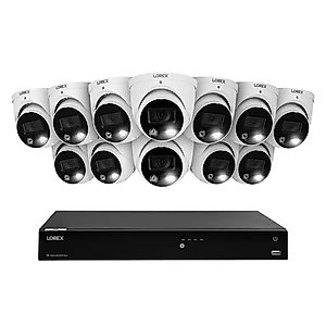 Lorex N4K3SD-1612WD-2 Lorex Fusion 4K 16-Channel 3TB Wired NVR System with 12 E893DD Smart Deterrence Dome Security Cameras