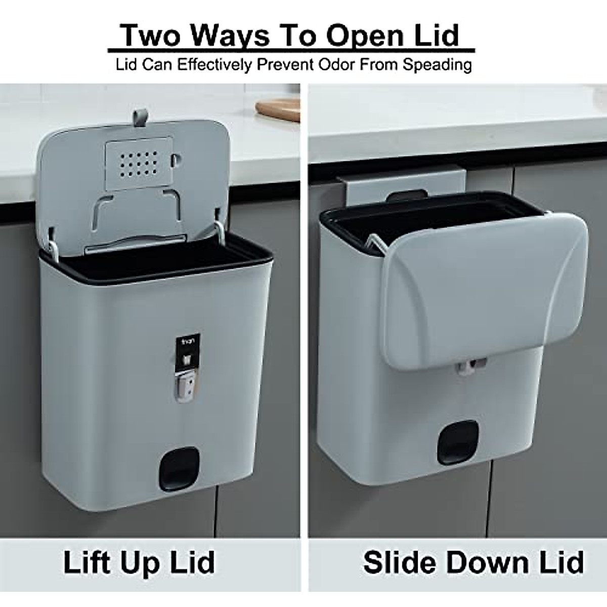 Sooyee Trash Can Kitchen with Inner Barrel for Counter Top or Under Sink,10 Liter Compactor Compost Bin with Lid For Bathroom/Bedroom/Office,Gray