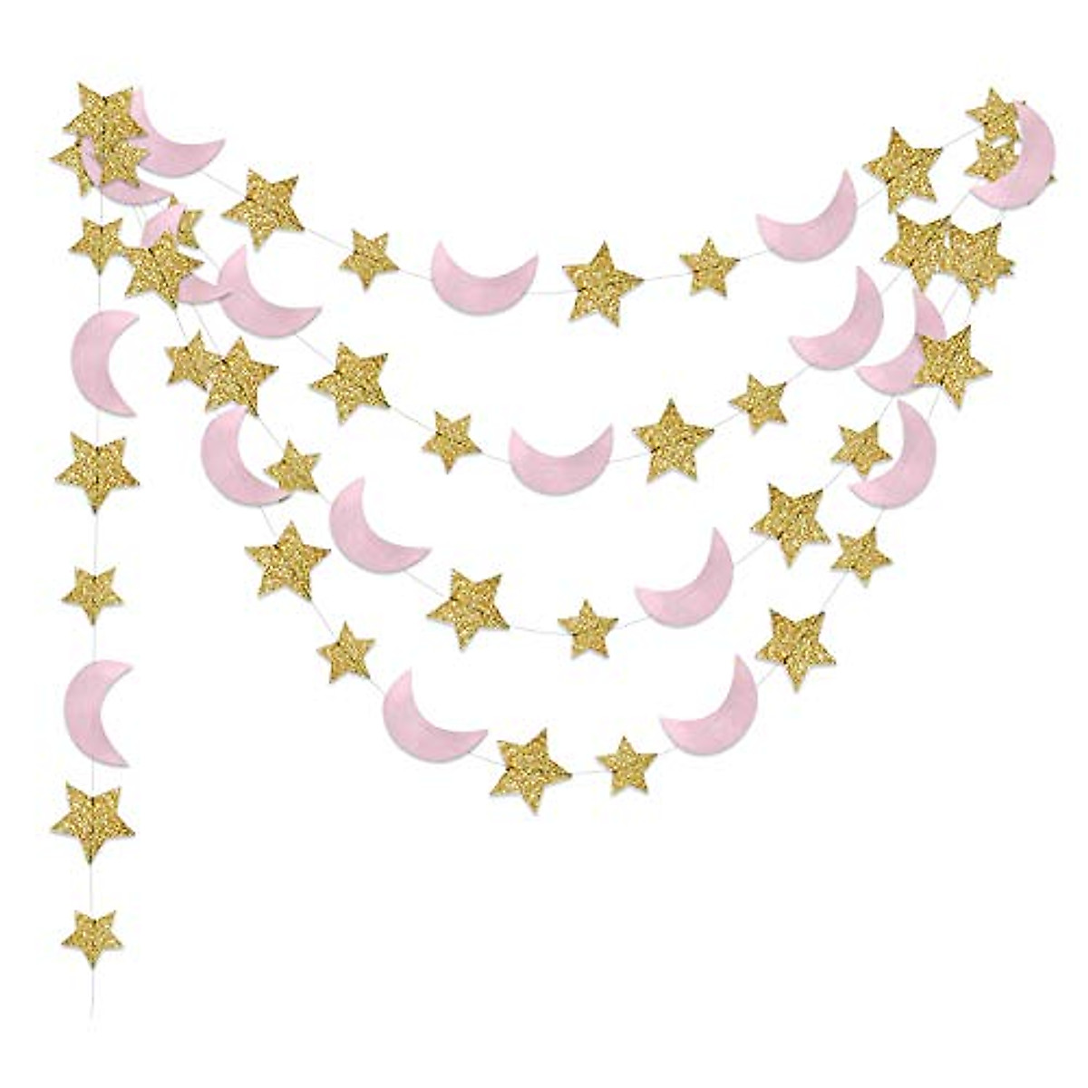 Moon and Star Garland Twinkle Twinkle Little Star of 2pcs Pink Gold Princess Birthday Party Decorations Pink Gold Moon Star Baby Shower Decorations 1st Birthday Garland Love You to the Moon and Back