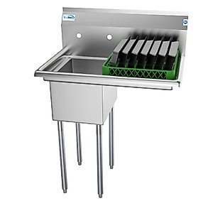 KoolMore 1 Compartment Stainless Steel NSF Commercial Kitchen Prep & Utility Sink with Drainboard - Bowl Size 12" x 16" x 10", Silver