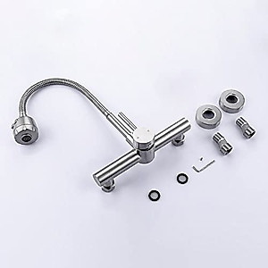 Wall Mount Faucet with Sprayer 7.6-8.4 Inch Center, Commercial Kitchen Sink Faucet, Brushed Nickle Stainless Steel Sink Mixer Tap, Laundry Utility Faucets with Pull Down Sprayer, NSF Lead-Free