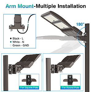 NUOGUAN 320W LED Parking Lot Light 44800LM with Photocell, 5000K Shoebox Pole Light with Arm Mount AC100-277V, UL DLC Listed, IP65 Waterproof Commercial Street Area Lighting for Driveway/Roadway/Yard