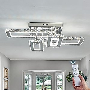 ZGLAOJT Large Crystal Ceiling Light Chrome Modern LED Ceiling Light Fixture with Remote Control Dimmable Ceiling Lighting Flush Mount Chandelier Farmhouse for Kitchen Bedroom Dinning LivingRoom