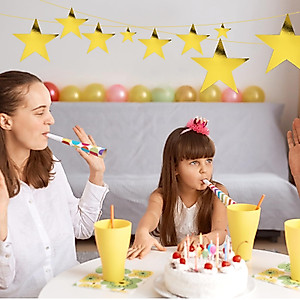 24pcs Gold Cardboard Stars Glitter Star Cutouts Paper Stars Decorations Star Wall Decor Confetti Cutouts for Valentine's Day Movie Night Party Decoration, 4 Sizes and 50m/54.68 yd Nylon Gold Line