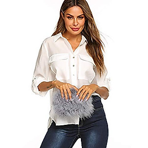 expouch Women Marabou Feather Clutch Bag Evening Handbag with Detachable Chain Strap Wedding Cocktail Party Bag (Grey)