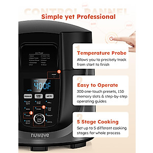 Nuwave Duet Electric Pressure Cooker & Air Fryer Combo, 450 IN 1 Slow Cooker & Grill with Integrated Digital Temp Probe, 6qt SS Pot, Adjustable High/Low Pressure, Built-in Sure-Lock Safety Tech