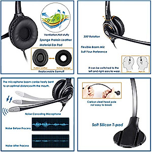 VoiceJoy Single Ear Noise Canceling Headset for Call Center/Office with QD Cable for All Cisco 6000, 7800 and 8000 Series Phones and Also Models 7940 7941 7942 7945 7960 7961 7962 7965 7970 8841