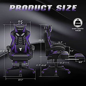 Purple Gaming Chair, Reclining Computer Chair with Footrest, High Back Gamer Chair with Massage, Large Computer Gaming Chair, Racing Style Desk Chair for Gaming, Big and Tall Gaming Chairs for Adults
