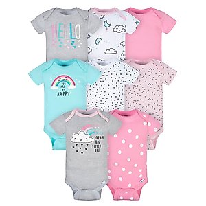 Gerber Baby Girl's 8-Pack Short Sleeve Onesies Bodysuits, Clouds, Newborn
