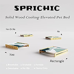 SPRICHIC Cooling Elevated Pet Bed - Original Dog & Cat Cot with Solid Wood Raised Stand for Indoor and Outdoor, Kitten Puppy Hammock, No Pattern