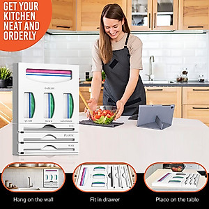 White Ziplock Bag Storage Organizer for kitchen Drawer | Plastic Wrap Organizer Dispenser with Cutter| Bamboo Ziploc Baggie Holder | Compatible with Ziploc Baggie Organizer | Bamboo Plastic Bag Dispenser for Gallon, Quart, Snack Sandwich bags & Plastic Fo