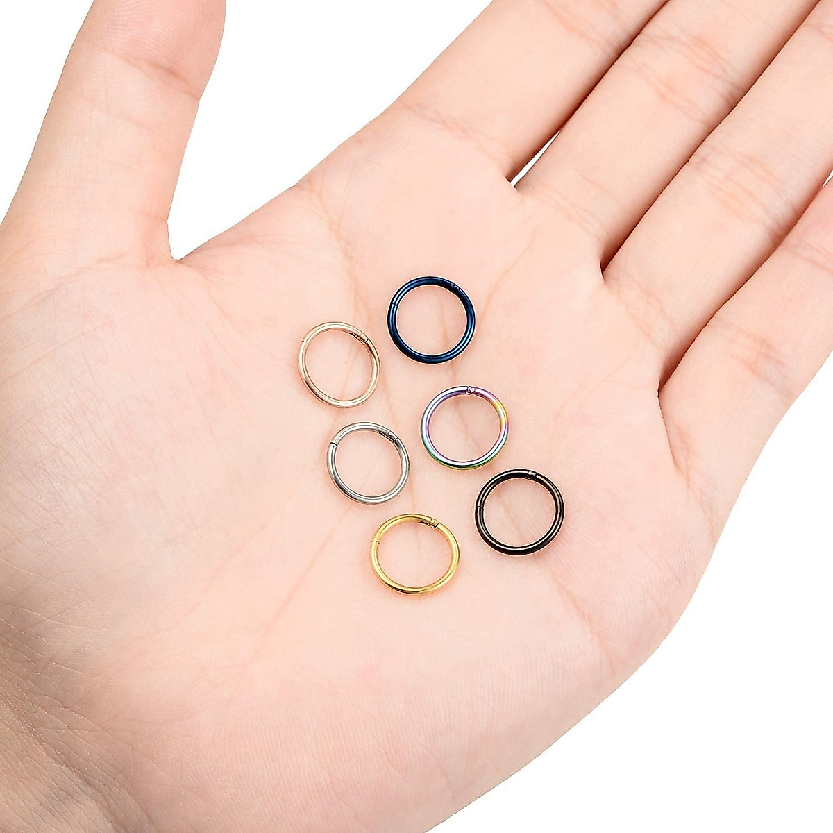EVISPOL 5Pcs Set 16G Nose Rings 316L Surgical Steel Hinged Nose Ring Hoop Septum Clicker for Women Men Lip Nipple Rings Cartilage Rook Helix Earring Conch Tragus Daith Earrings Piercing Jewelry-10mm