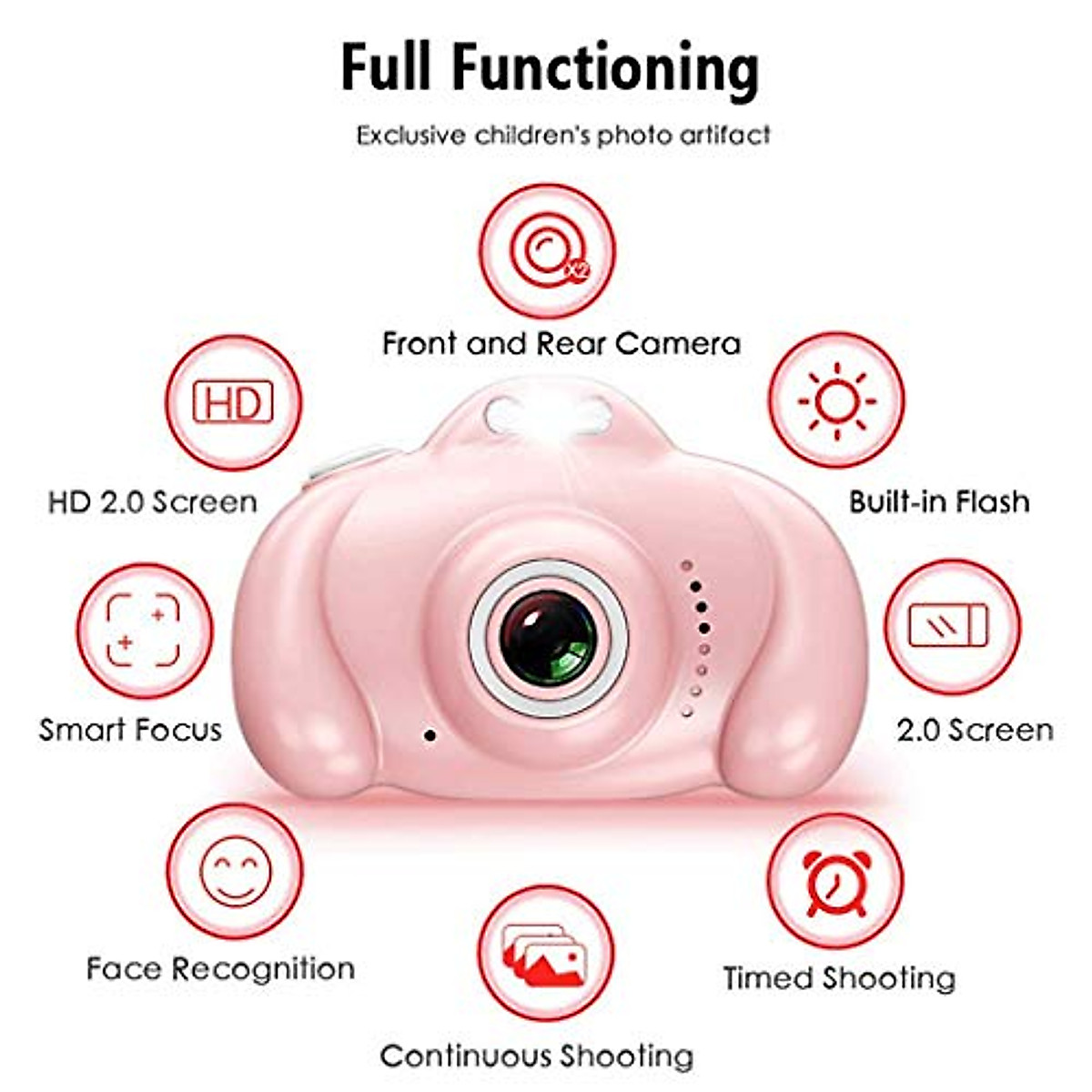 LKYBOA Child Camera -Kids Digital Camera for Girls Age 3-10, Toddler Cameras Mini Cartoon Rechargeable Video Camera with Screen and (Color : Pink)