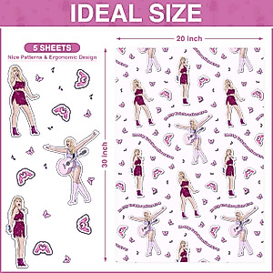 Popular Singer, Gift Wrapping Paper,Gift Wrap Sheets, 5 Sheets, 20X30 inches, Folded flat sheets, Red/Pink/Maroon, Christmas, Birthdays, Events,