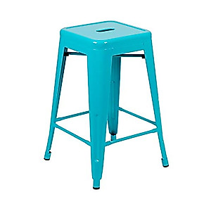 Flash Furniture 24" High Metal Counter-Height, Indoor Bar Stool in Teal - Stackable, Pack of 4