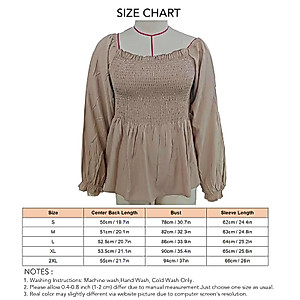 Women’s Casual Top Long Sleeve Neck Smocked Ruffle Hem Slim Babydoll Blouse Shirt Tunics Khaki