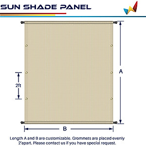 Windscreen4less 8’ x 16’ Universal Replacement Shade Cover Canopy for Pergola Patio Porch Privacy Shade Screen Panel with Grommets on 2 Sides Includes Weighted Rods Breathable UV Block Beige Tan