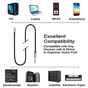 1/4 inch to 3.5mm Female Headphone Extension Cable, Devinal 6.35mm to 3.5mm (1/8" inch) Female TRS Adapter, Quarter inch to Minijack Female Stereo Cord Converter Connector 5 feet/ 1.5M