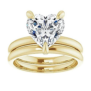 Solid Gold Engagement Ring Set for Women, Handmade 3.5 Carats Heart Cut Moissanite Solitaire Ring Set Diamond Wedding Bridal Ring Anniversary Propose Gift Her, 10K/14K/18K, 925 Silver