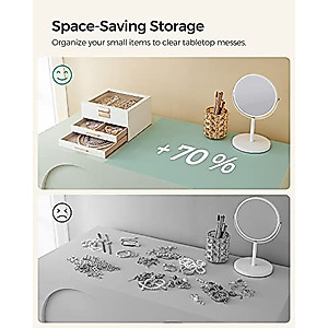 SONGMICS Jewelry Box with Glass Lid, 3-Layer Jewelry Organizer, 2 Drawers, Jewelry Storage, Lots of Storage Space, Modern, Gift Idea, 8 x 9.1 x 5.3 Inches, Cloud White and Gold Color UJBC239WT