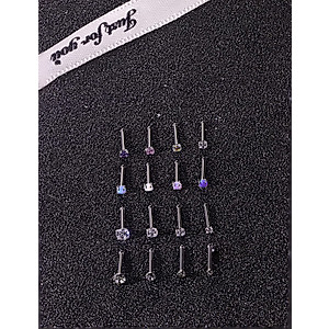 Lsnevsie Nose Rings Studs for Women 18G 316L Surgical Stainless Steel Straight Silver Opal Hypoallergenic Nose Nostril Stud Ring Pin Bone Body Piercing Jewelry for Men Diamond CZ 1.5mm 2mm 2.5mm 3mm