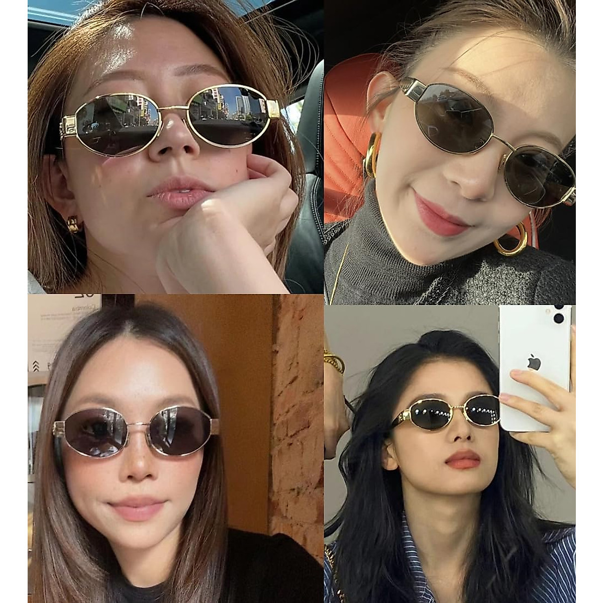 BAODAREN Trendy Retro Oval Sunglasses for Women Men Small Metal Frame Sun Glasses Ladies Shades BS1200 (Gold/Grey)