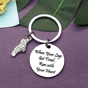 Funny Fitness Gym Gift Keychain Workout Gift Runners Gift for men Women Inspirational Gift Gym Trainer Jewelry When Your Legs Get Tired,Run with Your Heart Key Chain Keyring Workout Jewelry