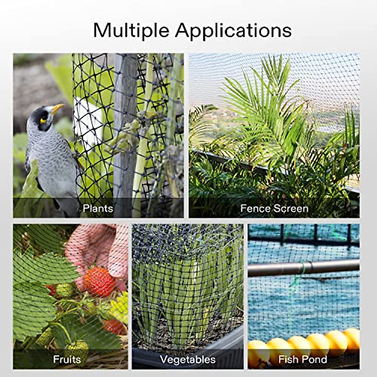 VIVOSUN Garden Netting, 7.5' x 65' Reusable Protection Net Mesh, Black Heavy Duty Trellis Netting, Garden Block Netting for Plants, Fruit Trees, Vegetables and Other Animals