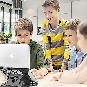 Carnation Adjustable Laptop Stand for Desk with Phone Stand and Cable Clip - 7 Height Options - Swivel Base - Portable, Collapsible - Compatible with Mac, iPad, Tablets and Laptops up to 17” (Black)