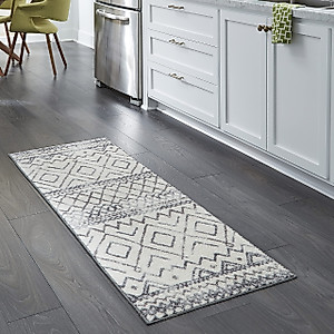 Maples Rugs Abstract Diamond Modern Distressed Non Slip Runner Rug For Hallway Entry Way Floor Carpet [Made in USA], 2 x 6, Neutral