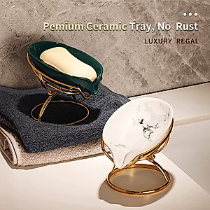 Dobbyby Leaf-Shaped Ceramic Soap Dish with Drain, Soap Holder, Soap Saver, Soap Tray, Bar Soap Holder, Easy Cleaning, for Shower Bathroom Kitchen Sink Bathtub, Pro-Environment White